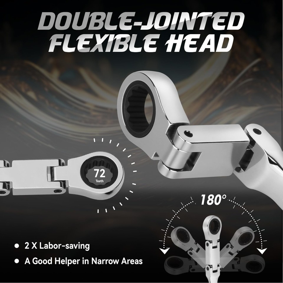 Ratcheting Wrench Set 25pcs, Flex Head Ratchet Wrenches Double Foldable ...