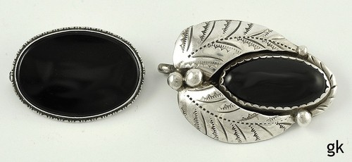 2 Sterling Silver and Genuine Black Onyx Stone Pins/Brooches Vintage ...