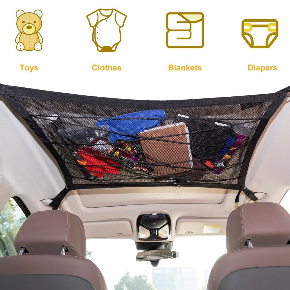 35"X26" Car SUV Van Roof Ceiling Cargo Net Black Mesh Storage Bag Pouch ...