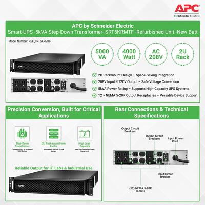APC Smart-UPS -5kVA Step-Down Transformer- SRT5KRMTF -Refurbished Unit ...