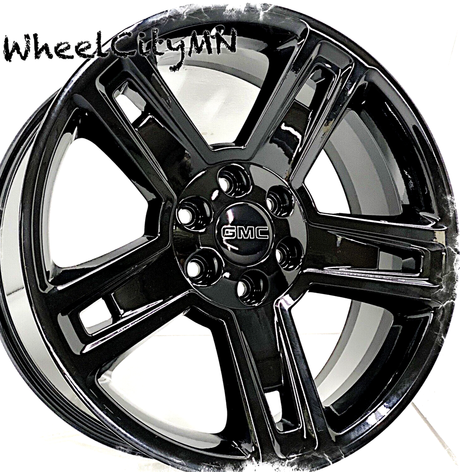 22" gloss black GMC Sierra 1500 Yukon Denali OE replica 5664 wheels 6x5 ...