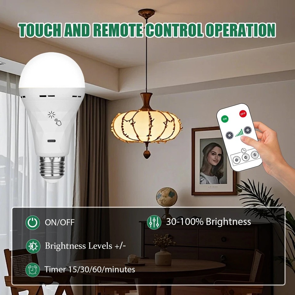USB-C Rechargeable Light Bulb Remote Control E27 White Bulb-Touch ...