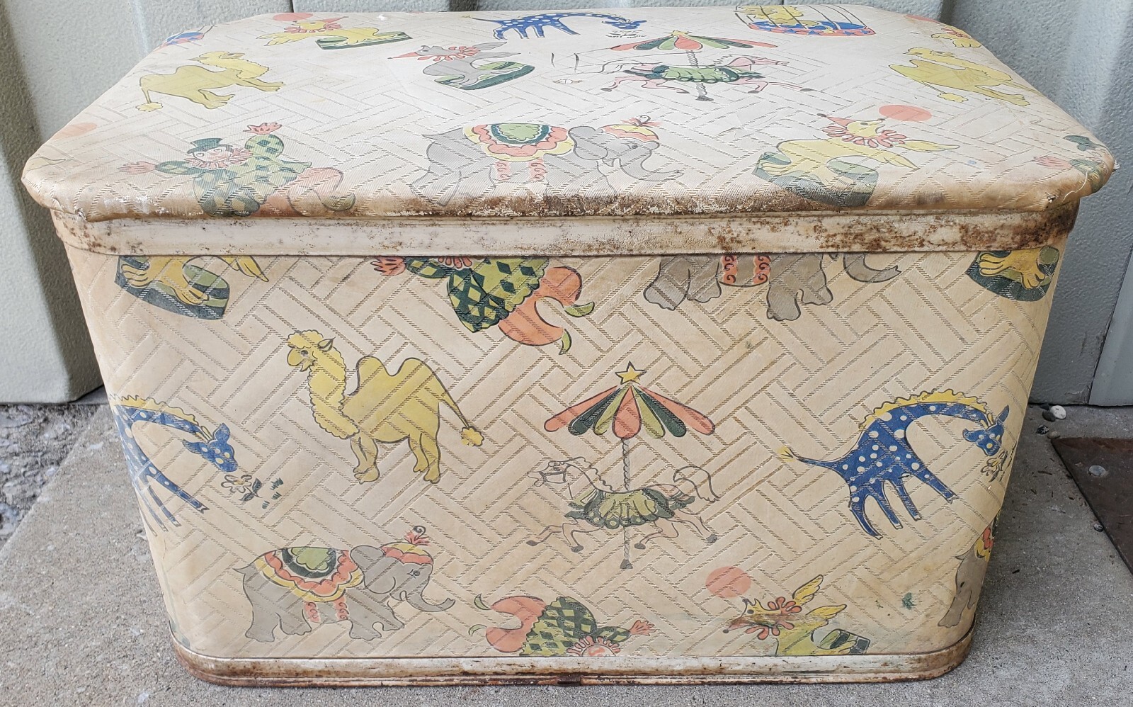 Vintage PEARL-WICK Gay Time Quilted Vinyl Toy Box Hamper Zoo Circus ...