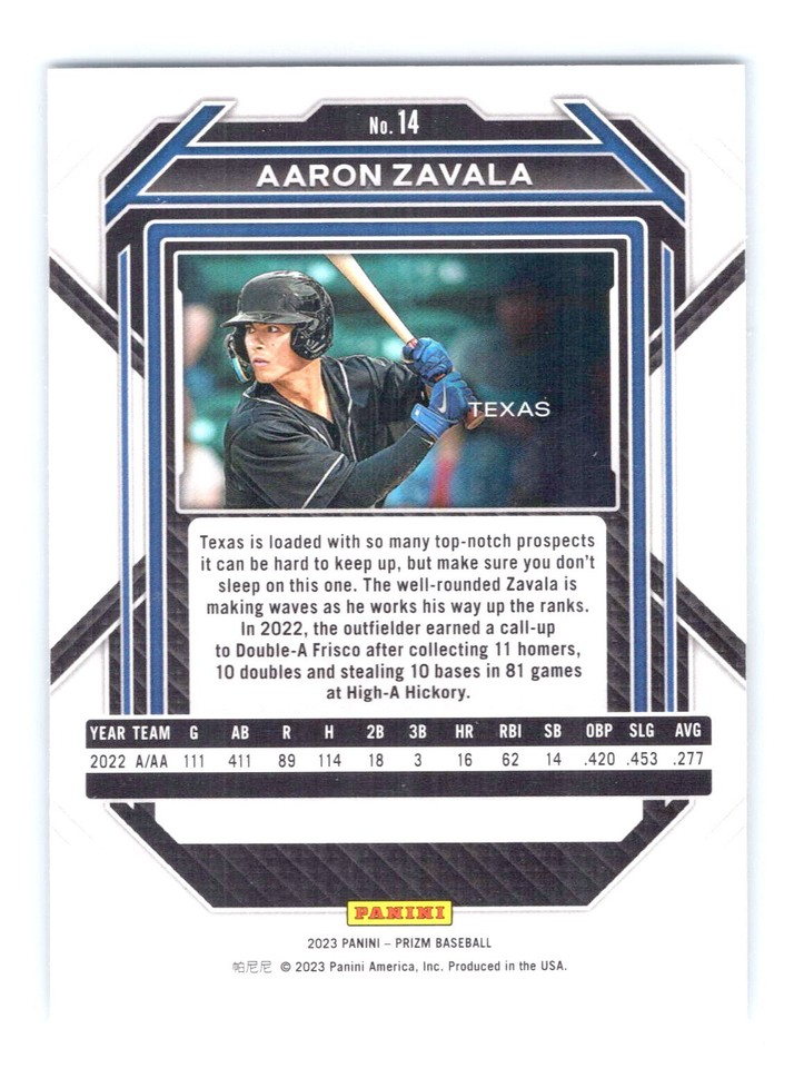 2023 Prizm #14 Aaron Zavala Prospect Texas Rangers Mint | eBay