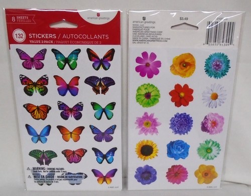 American Greetings 2-Pack Stickers Small Butterflies Flowers 8 Sheets ...