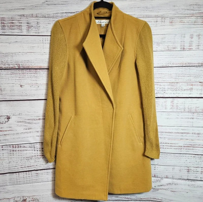 Kenneth Cole Women Coat Mustard Invisible Buttons Knit Sleeves SZ: SM ...