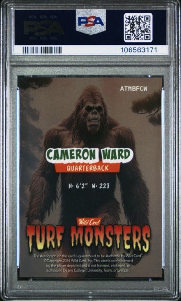 2024 Wild Card Turf Monsters Cameron Cam Ward 1/1 Rookie RC Auto PSA 10 ...