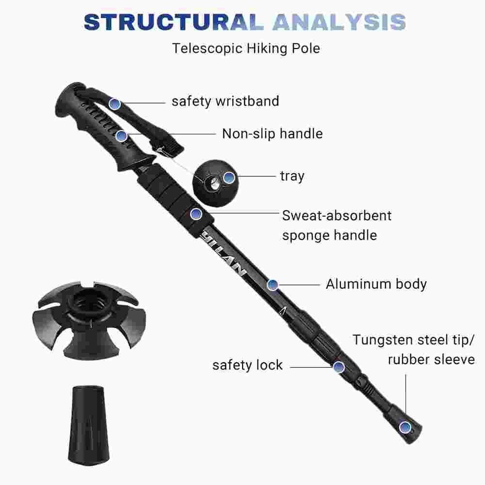 Tactical Trekking Poles Walking Cane Hiking Stick Security for Camping ...