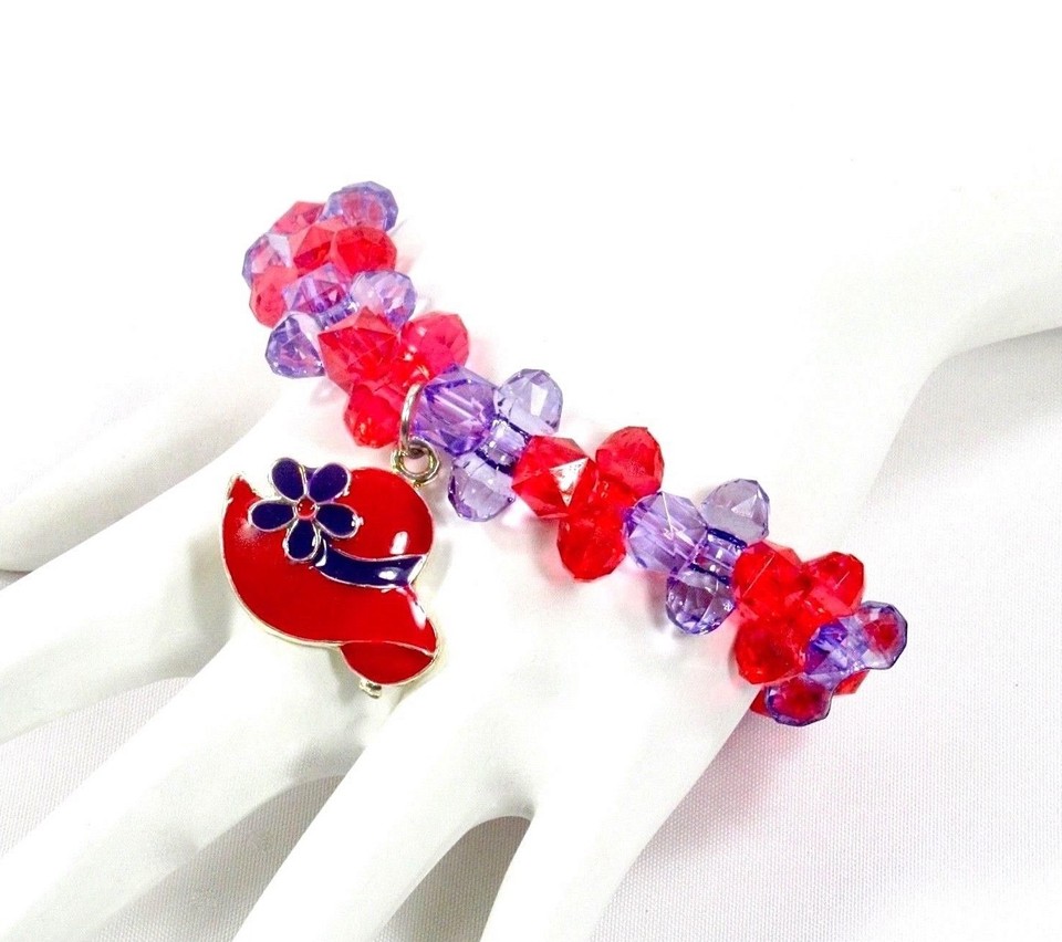 Red Hat Charm Bracelet Assorted Red & Purple Beads Stretchable Society ...