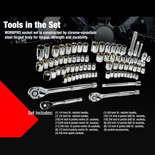 WORKPRO 408 Piece 3 Drawer Mechanics Tool Set With Heavy Duty Metal ...