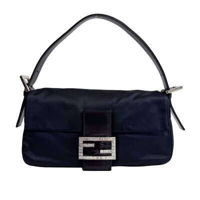 FENDI Baguette Black Satin Shoulder Bag with Rhinestone Hardware | eBay