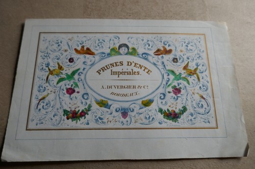 Etiquette vers 1850 lithographie signée GAULON Prunes d'Ente Impériales ...