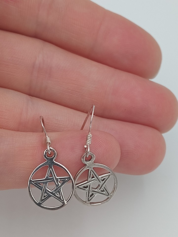 pentacle earrings sterling silver pentagram dangle earring 925 | eBay