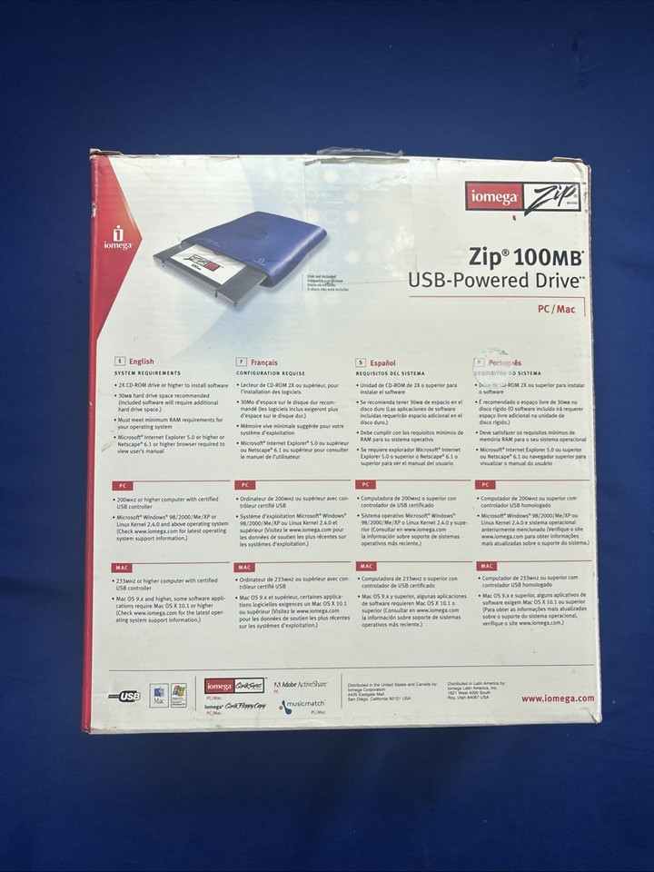 Iomega 100MB USB-Powered Drive Zip In Box PC/Mac Untested | eBay