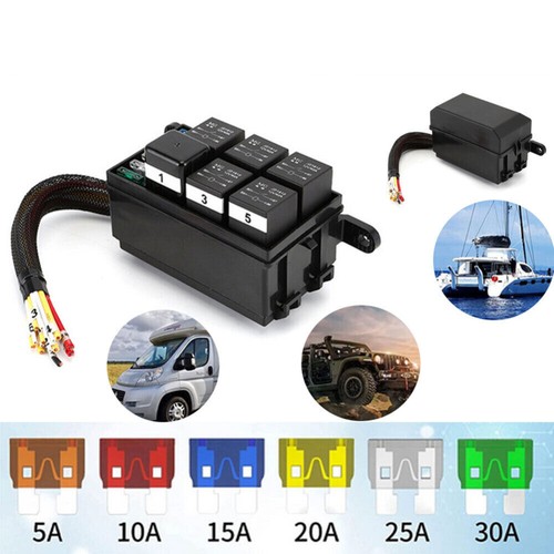 6 Way Fuse & Relay Box with Pre-Wiring For Automotive Car Truck Boat ...