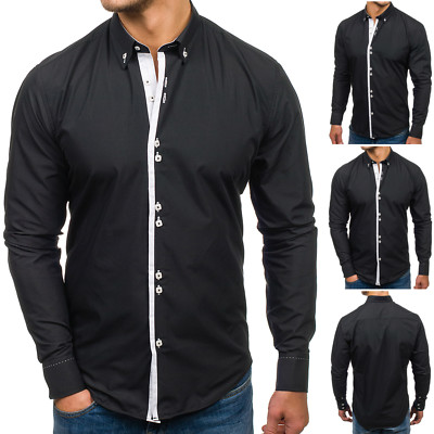Herren Herrenhemd Freizeithemd Hemd Shirt Slim Fit Unifarben BOLF 2B2 ...