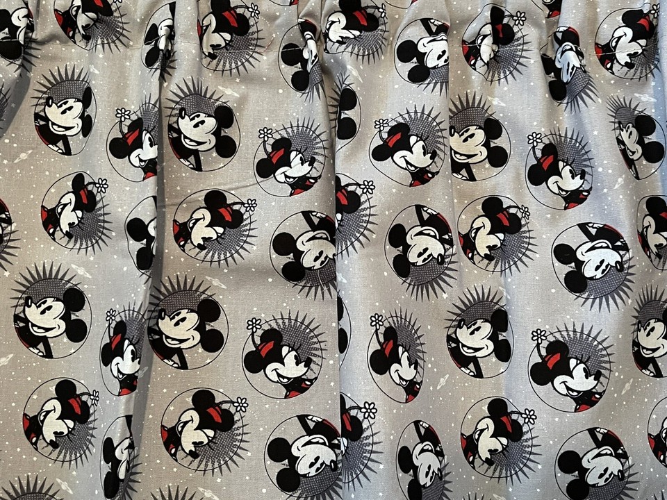 Grey, Mickey Mouse, Circles, Valance 42"W X 14”L Window Curtain Valance ...
