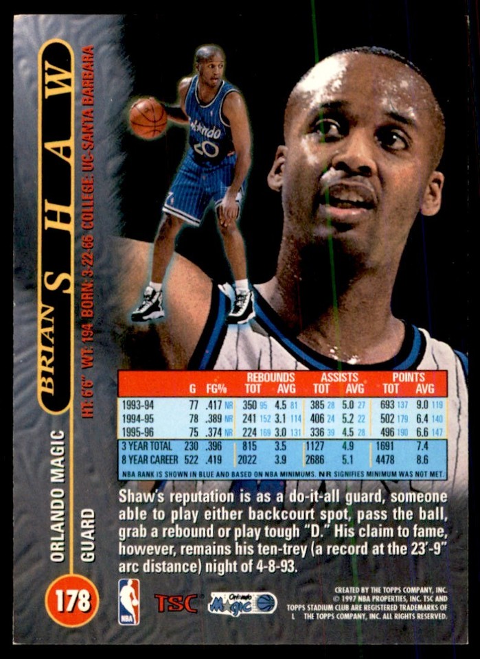 1996-97 Stadium Club Brian Shaw Basketball Cards #178 | eBay