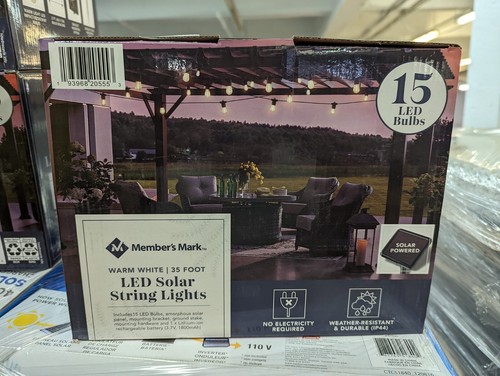 MEMBER'S MARK 35FT 15 LED SOLAR STRING LIGHTS *DISTRESSED PKG* NEW FREE ...