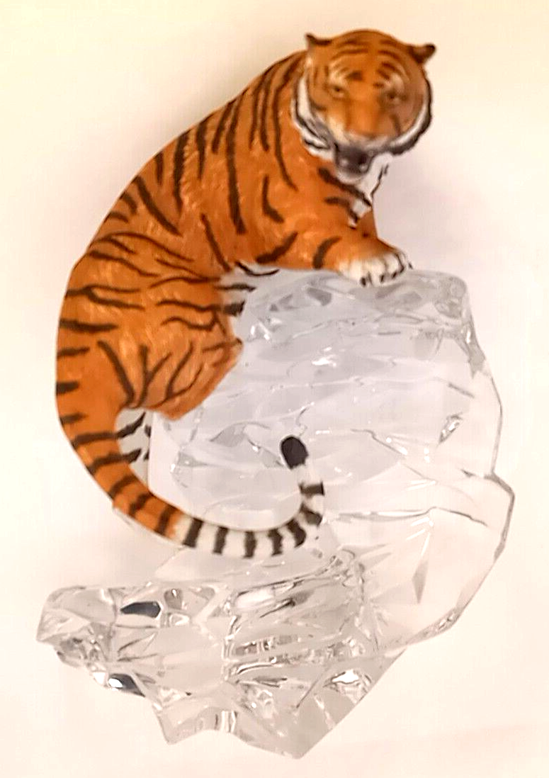 VTG Franklin Mint Siberian Tiger on a Crystal Glass Rock Sculpture 9.5 ...