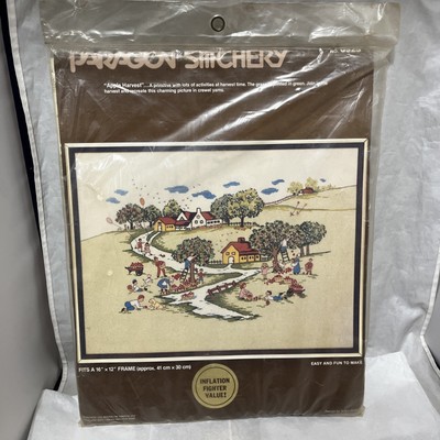 Vintage Paragon Stitchery Crewel Kit 0925 Primitive Apple Harvest NIP ...