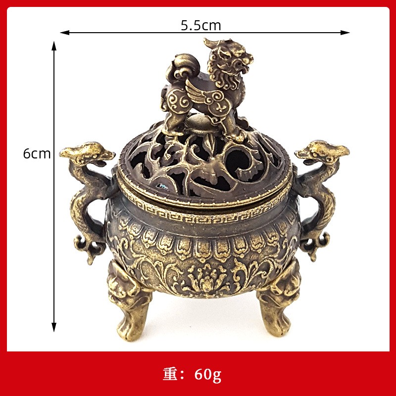 Mini Alloy Incense Burner Tripod Double Ear Qilin Pixiu Ding Decor ...