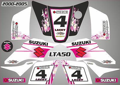 suzuki lta 50 quad graphics stickers decals name & number lta50 pink | eBay