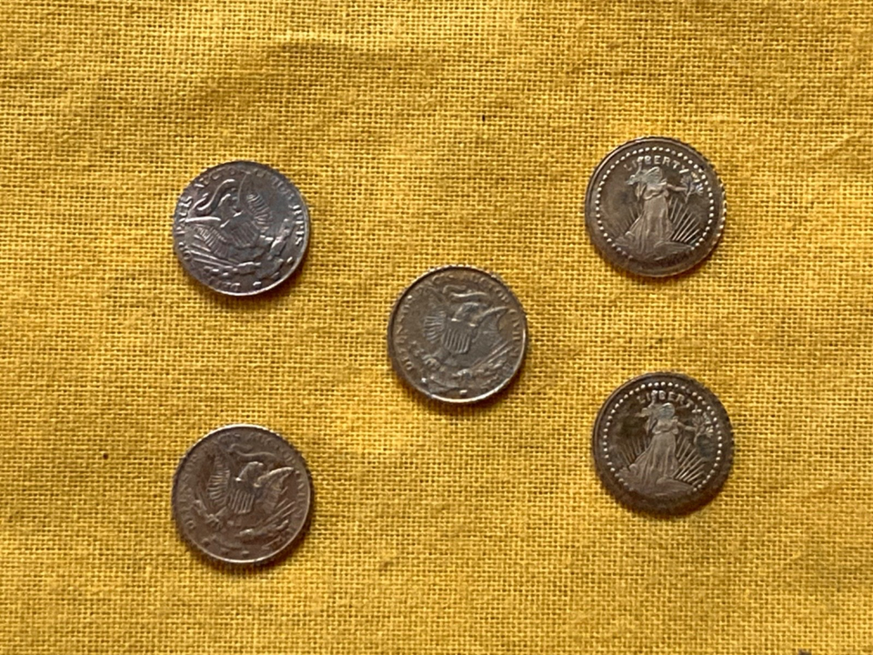 RARE VINTAGE LOT 8K Solid Gold COIN: N. 5 - miniature American Dollars ...