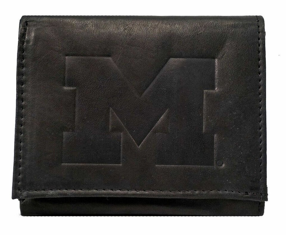 Michigan Wolverines NCAA Distressed Look Black Faux Leather Trifold ...
