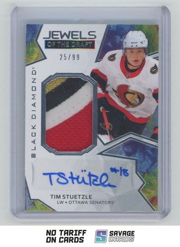2020-21 UD Black Diamond Jewels of the Draft RC Auto Patch Tim Stutzle ...