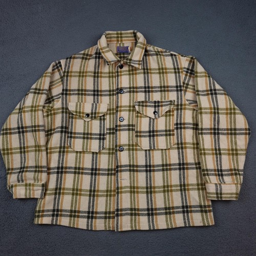 Vintage Pendleton Shirt Mens XL Yellow Wool Flap Pockets 60s Flannel ...