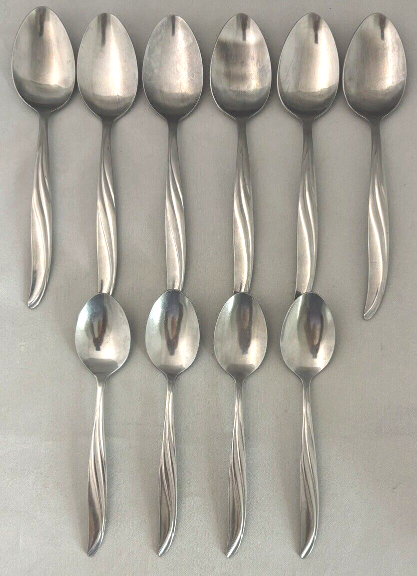 6 Soup Spoons & 4 Teaspoons Castle Court CCS2 Stainless Glossy Swirl ...