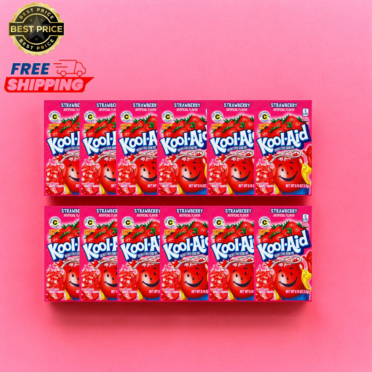 12x Packets Kool-Aid Strawberry Caffeine Free Soft Drink Mix 0.14oz ...