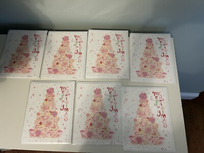 Stephanie Tara Christmas Cards, Pink Christmas Tree, Set of 7, NEW | eBay