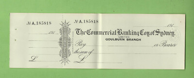 1915 / 1916 CHEQUE & STUB, GOULBURN CBC COMMERCIAL BANK, A.185818 | eBay