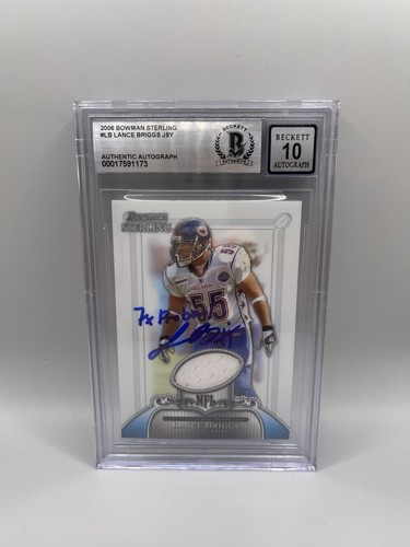 Lance Briggs Signed 2006 Bowman Sterling Game Worn Jersey Card BAS 10 ...