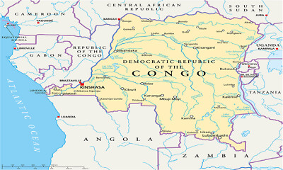 Laminated Congo Democratic Republic Political Map (200 x 120 cm) Poster ...