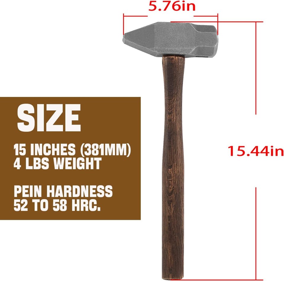 4LB Blacksmith Cross Pein Hammer Forging Knife Hammer Anvil Tool ...