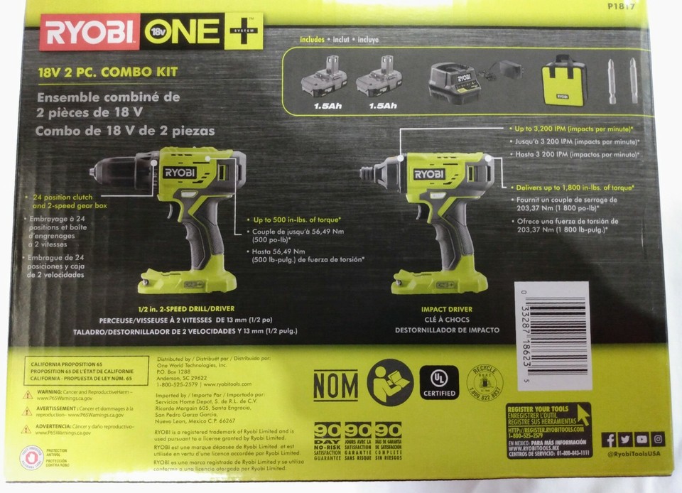 Ryobi P1817 18V Cordless Impact Driver Kit - New - FREE SHIPPING ...