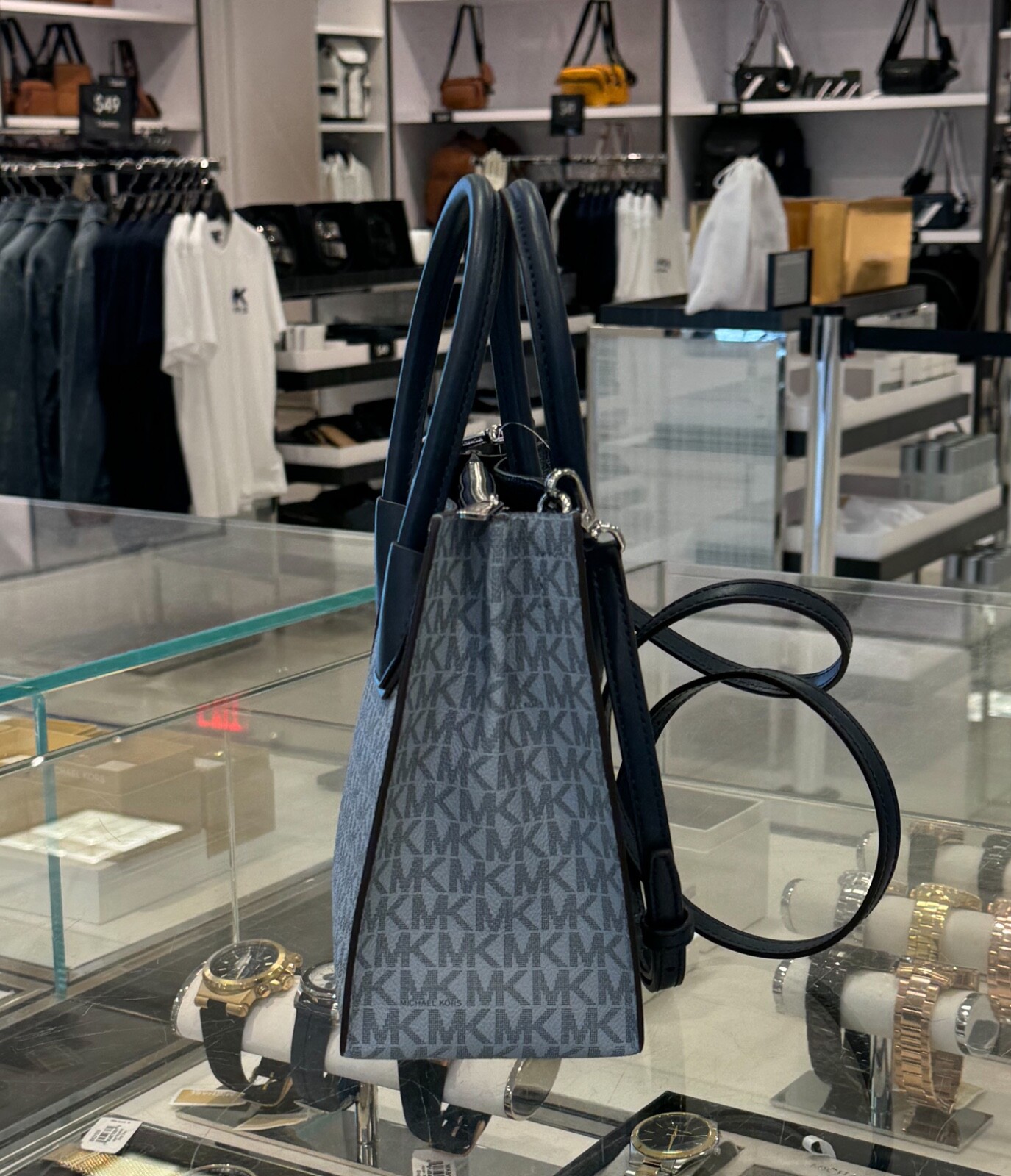 MICHAEL KORS MERCER MD SATCHEL SHOULDER MESSENGER BAG MK NAVY MULTI ...