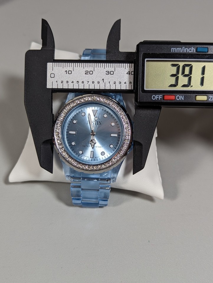 Justin Timepiece Collections Swiss Crystal Accent Blue Acrylic Band ...