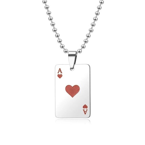 NEW 22" Stainless Steel Ace of Hearts Necklace Playing Card Dog Tag | eBay