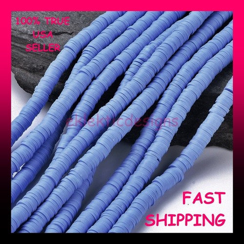 4mm 17" Strand Periwinkle Blue Disc Donut Round Heishi Polymer Clay ...