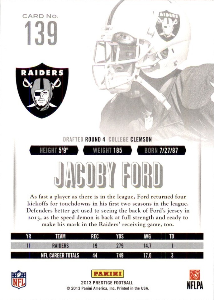2013 Panini Prestige Jacoby Ford Las Vegas Raiders #139 | eBay