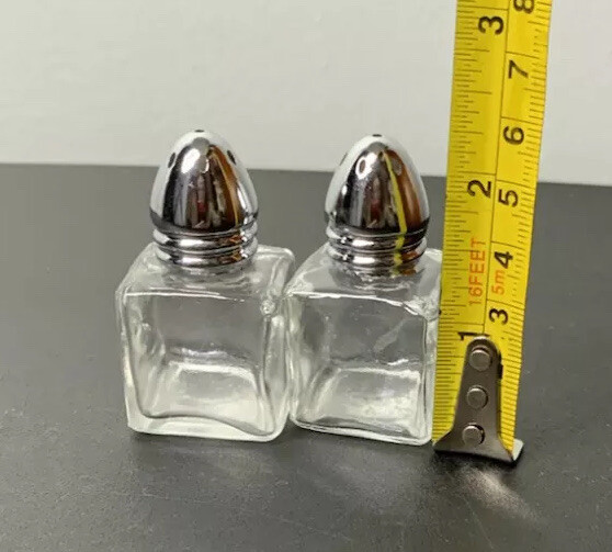 Small Glass Cube Salt & Pepper Shaker Set Modern Square Silver Top Pair ...