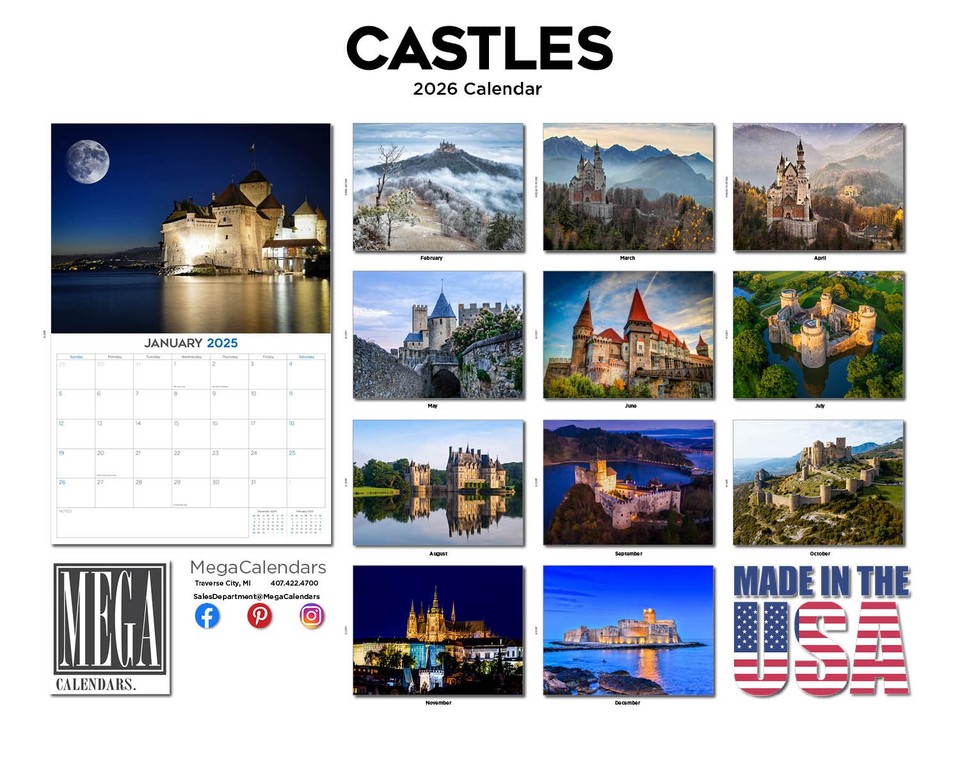 Castles Calendar 2026 12x18 Made in USA | eBay