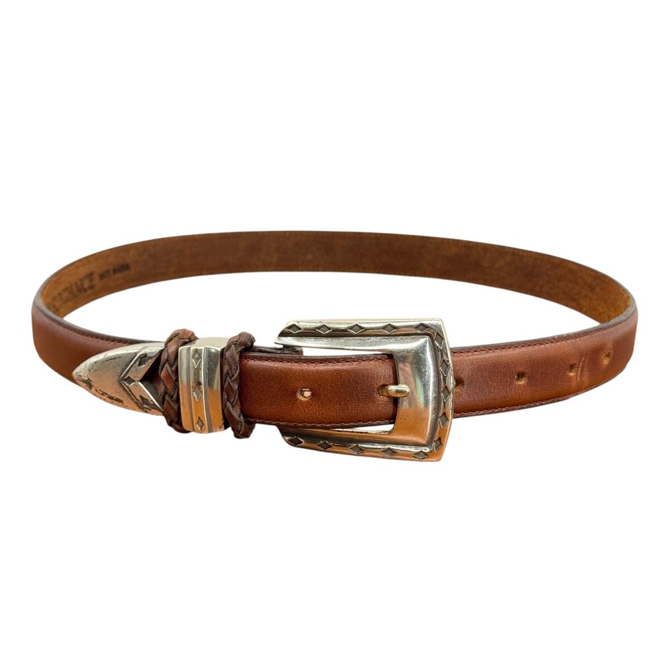 Sundance Vintage 90s Western Leather Belt SZ 32 Mens Brown Rustic ...