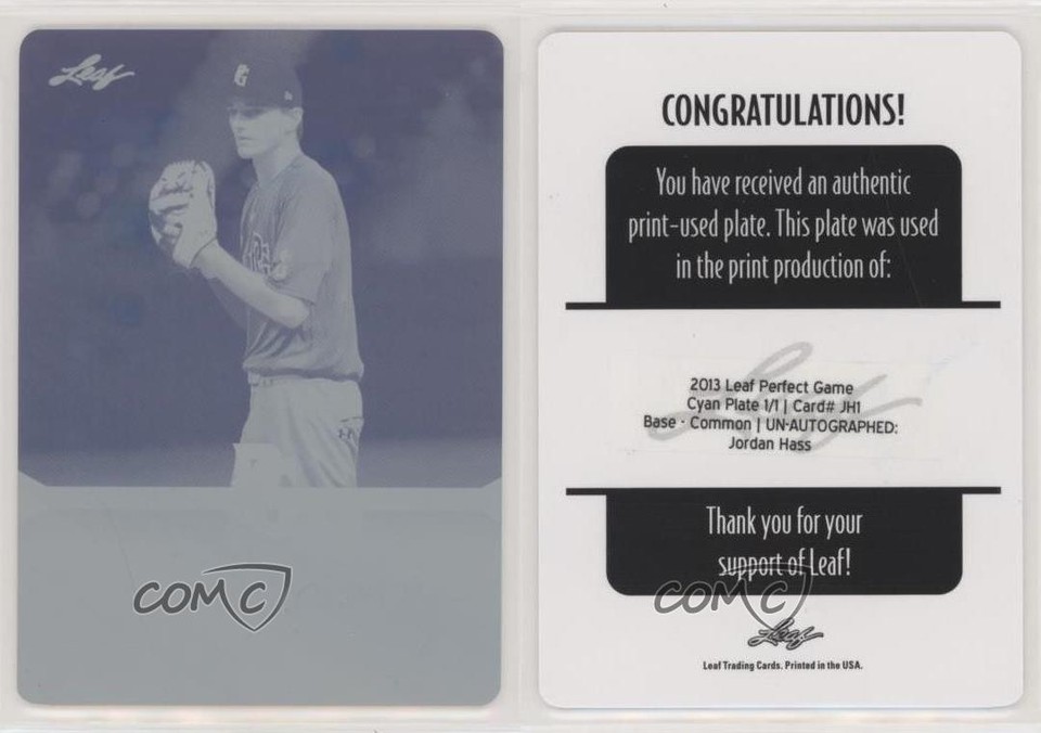 2013 Leaf Perfect Game Showcase Printing Plate Cyan 1/1 Jordan Hass # ...