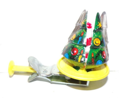 Vintage Lithographed Tin Spinning Christmas Tree Santa Push Spinner Toy ...