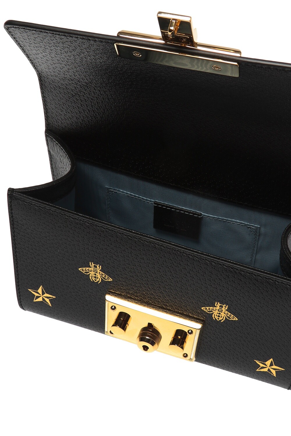 Gucci Black Bee Gold Star Padlock Italy Stars Purse Small Leather ...